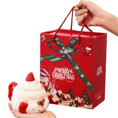 Cina American Style Natale Babbo Natale Uomo di Neve Tazza di caffè in ceramica con coperchio e cucchiaio Set regalo in vendita