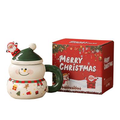 Cina Quattro colori scatola regalo di Natale uomo di neve Babbo Natale design latte tazza di caffè tazza con cucchiaio in vendita