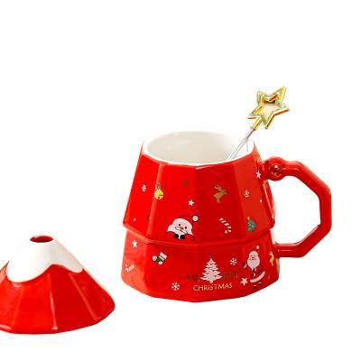Cina Copo ceramico con coperchio e cucchiaio regalo sostenibile in vendita