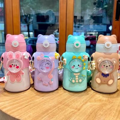 China PC Material Cute Design Cartoon Plastic Water Bottle BPA Free Cup with Strap and Straw for sale