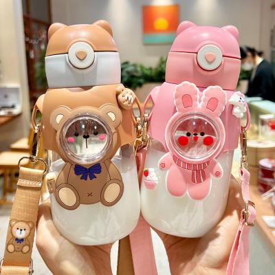 China 520ml Cartoon Plastic Straw Cup with Shoulder Strap Cute Design WITH ROPE Accessories for sale