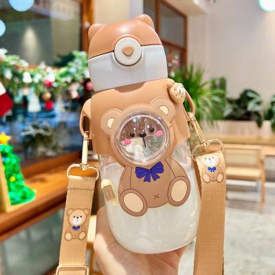 China 520ml Cartoon Plastic Straw Cup with Shoulder Strap Cute Design WITH ROPE Accessories for sale
