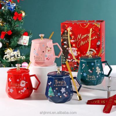 China Reusable 400ml Porcelain Coffee Cup Best Sale Christmas Gift Ceramic Mugs with Spoon for sale