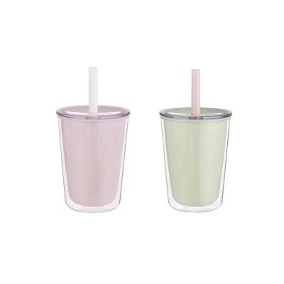 Cina Logo personalizzato accettabile bottiglia d'acqua di plastica a doppia parete con paglia e materiale PC in vendita