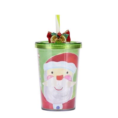 Cina Regalo di Natale doppio strato di plastica di paglia Tazza d'acqua potabile con campana 10oz Capacità in vendita