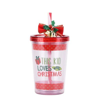 Cina Disegno natalizio doppio strato di plastica BAP GRATUITO Straw Coppa d'acqua potabile con campana in vendita