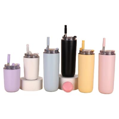 China Customized Logo 10oz 16oz Double Wall Stainless Steel Vacuum Cup Thermal Travel Coffee Mug Insulated Coffee Tumbler With Straw for sale