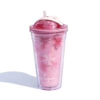 China 480ml Plastic Drinking Water Bottle 400g Double Wall Cup with Straw Custom Pattern for sale