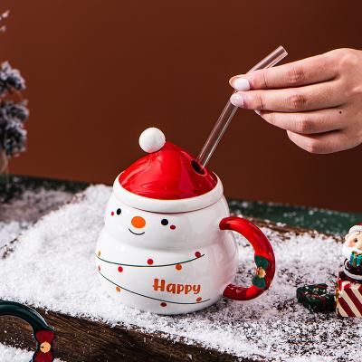 Cina Tazze di caffè Creative Blu o Rosso Cute Tea Milk Snowball Cup per le vacanze invernali in vendita