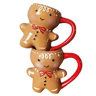 Cina HANDGRIP 3D Cartone animato 10OZ Cute regali Ceramica Pane di zenzero uomo tazza di caffè per Natale in vendita