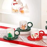 China Embossed Ceramic Tea Cup Christmas Santa Claus Tree Pattern 250ml Custom Logo for sale