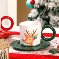 China Embossed Ceramic Tea Cup Christmas Santa Claus Tree Pattern 250ml Custom Logo for sale