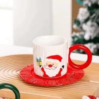 China Embossed Ceramic Tea Cup Christmas Santa Claus Tree Pattern 250ml Custom Logo for sale