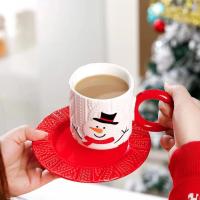China Embossed Ceramic Tea Cup Christmas Santa Claus Tree Pattern 250ml Custom Logo for sale