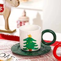 China Embossed Ceramic Tea Cup Christmas Santa Claus Tree Pattern 250ml Custom Logo for sale
