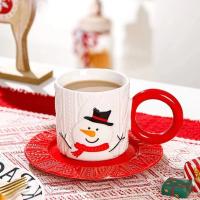 China Embossed Ceramic Tea Cup Christmas Santa Claus Tree Pattern 250ml Custom Logo for sale