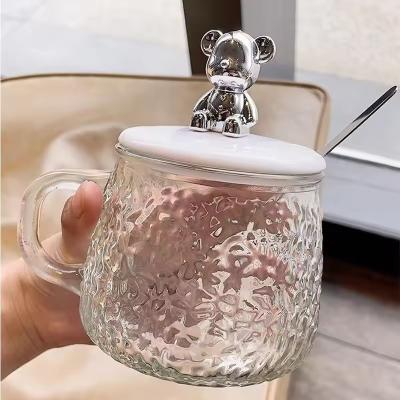 중국 손잡이 덮개와 뚜?? 이 있는 아침 식사 컵 투명 유리 커피 컵 12.5*13*8cm 판매용