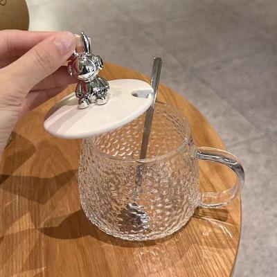 중국 손잡이 덮개와 뚜?? 이 있는 아침 식사 컵 투명 유리 커피 컵 12.5*13*8cm 판매용
