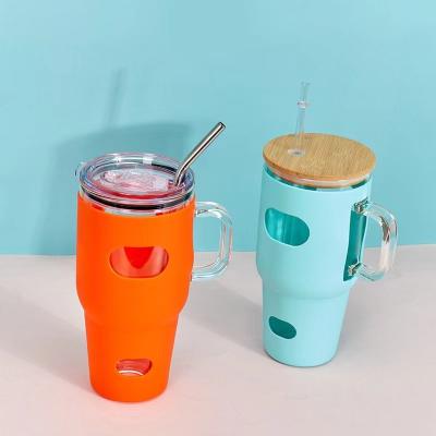 Cina Sublimazione di grado alimentare 32 oz Tumbler di vetro con coperchio di legno e paglia Eco-friendly in vendita