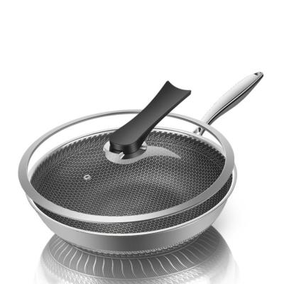 Cina 316 Acciaio inossidabile doppi strati Wok per uso domestico Padella antiaderente con coperchio di vetro in vendita