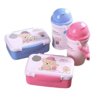 Cina 17*12*6,5cm Disegno di animazione di plastica Bambini carini Bento Lunch Box Set con bottiglia d'acqua in vendita