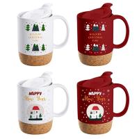 China Custom Logo Eco-Friendly 450ml Ceramic Coffee Mug with Cork Bottom for sale