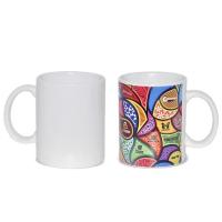 China Custom Patterned Ceramic 11oz White Coffee Cup with Handgrip Portable Gift Mug for sale
