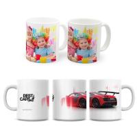 China Custom Patterned Ceramic 11oz White Coffee Cup with Handgrip Portable Gift Mug for sale