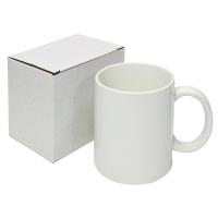 China Custom Patterned Ceramic 11oz White Coffee Cup with Handgrip Portable Gift Mug for sale