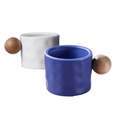 China Nordic Style Ceramic Coffee Mug with Wooden Ball Handle 330ML Porcelain Reusable Cups for sale