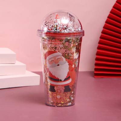 China 1 Piece 500ml Customized Logo Flash Double Wall Cup Leak-proof Reusable Christmas Plastic Bottle With Lid And Straw for sale