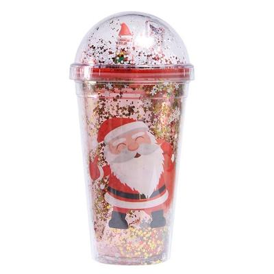 China 1 Piece 500ml Customized Logo Flash Double Wall Cup Leak-proof Reusable Christmas Plastic Bottle With Lid And Straw for sale