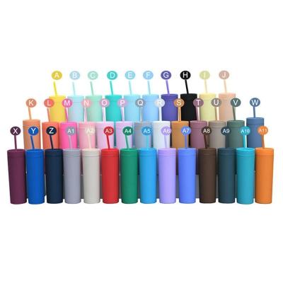 China 16oz Double Wall Drinking Cup with Lid and Straw Frosted Straight Drinking Skinny Bottle for sale
