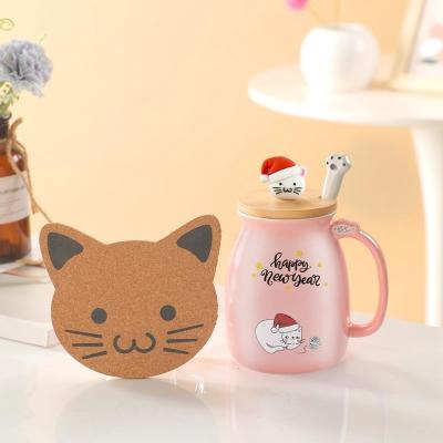 Cina Personalizzabile 380ml Piccola Tazza di Natale Rosa Gatto Tazza di Caffè in Ceramica Con Cucchiaio In Acciaio Inossidabile in vendita