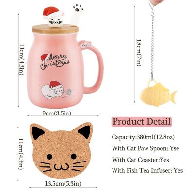 Cina Personalizzabile 380ml Piccola Tazza di Natale Rosa Gatto Tazza di Caffè in Ceramica Con Cucchiaio In Acciaio Inossidabile in vendita