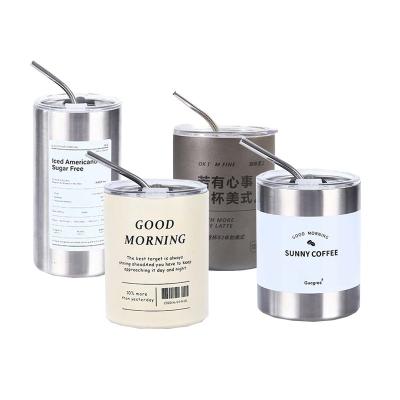 China Item Custom Logo 320ml/600ml Double Wall Stainless Steel Thin Straight Insulated Coffee Drink Cups With Lid And Straw for sale