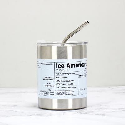 China Item Custom Logo 320ml/600ml Double Wall Stainless Steel Thin Straight Insulated Coffee Drink Cups With Lid And Straw for sale