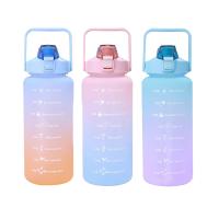 China Plastic Water Bottle 2000ml with Time Marker Gradient Color Portable Drinkware for sale