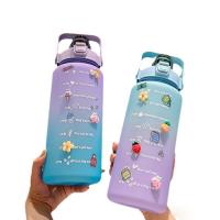 China Plastic Water Bottle 2000ml with Time Marker Gradient Color Portable Drinkware for sale