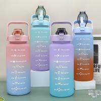 China Plastic Water Bottle 2000ml with Time Marker Gradient Color Portable Drinkware for sale