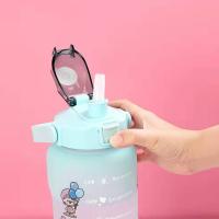 China Plastic Water Bottle 2000ml with Time Marker Gradient Color Portable Drinkware for sale