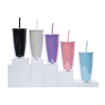Cina Colorata tazza di caffè trasparente riutilizzabile senza BPA con doppia parete e paglia dritta in vendita