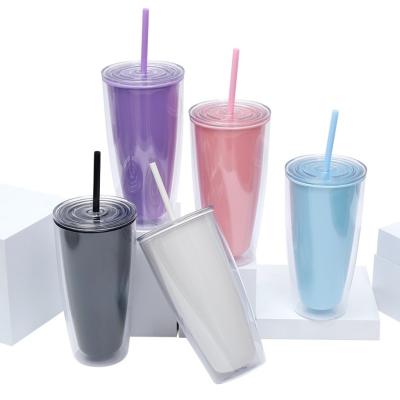 China Straight 24oz Double Wall Plastic Coffee Tumbler with Multiple Color Options and Straw for sale