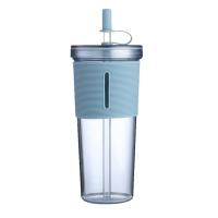 China Double Wall Plastic Reusable Bubble Tea Cup 700ml with Silicone Sleeve for sale