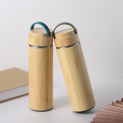 500ml 환경 친화적 대나무 껍질 스테인리스 스틸 차 병 손잡이 휴대하기 쉽다