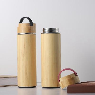 Chine Thermoses en bois isolé en bambou en acier inoxydable Bouteille de tasse en flacon avec infuseur de thé à vendre