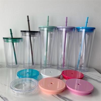 Cina 1 pezzo personalizzato fai da te 16oz 24oz doppia parete di plastica Acrilico Cup chiaro con paglia e coperchio in vendita