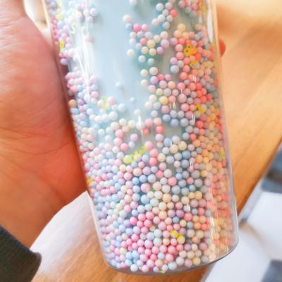 China Direct Drinking Double Wall Dome Acrylic Milk Tea Cup With Sequins Color Customized for sale