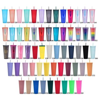 China Reusable Diamond Drinking Cups 24 oz Multi Color Black Studded Tumbler WITH LID and Straw for sale