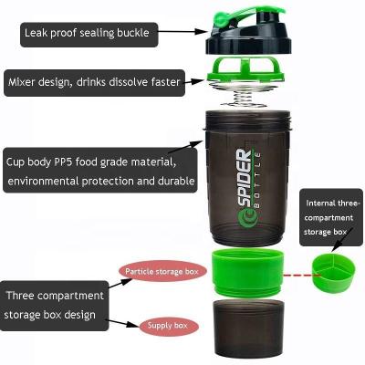 China Logotipo personalizado 2 camadas Fitness Protein Shaker Botelho com organizador de pílulas e armazenamento 16oz à venda